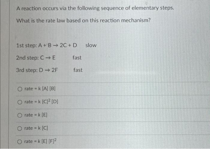 Solved A reaction occurs via the following sequence of | Chegg.com