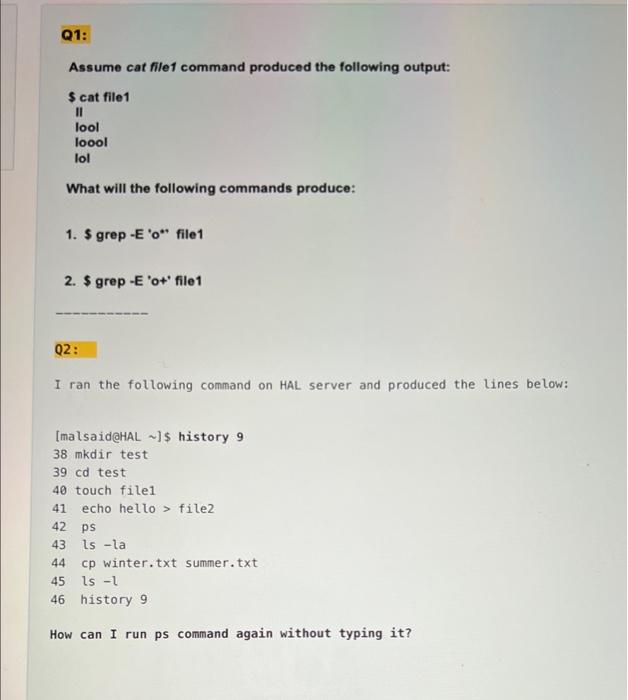 Solved Q1: Assume cat file1 command produced the following | Chegg.com
