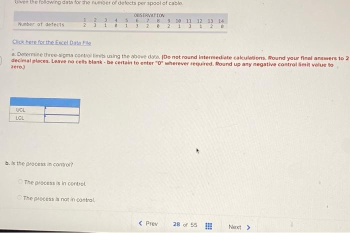 Solved Given the following data for the number of defects | Chegg.com