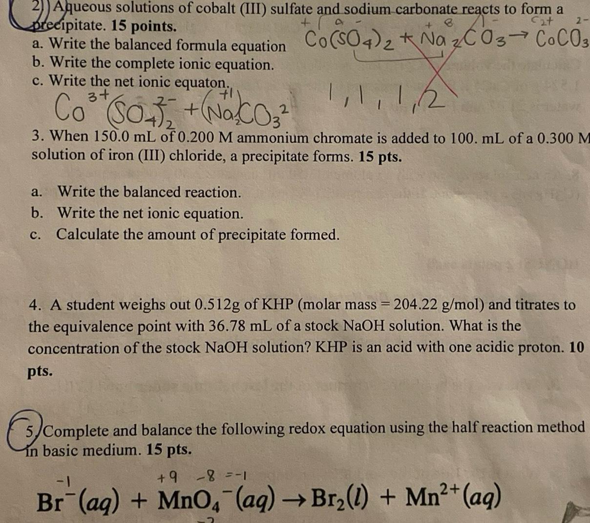 Solved Aqueous solutions of cobalt (III) ﻿sulfate and sodium | Chegg.com
