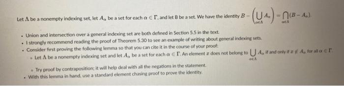 Solved Let A be a nonempty indexing set, let Aα be a set for | Chegg.com