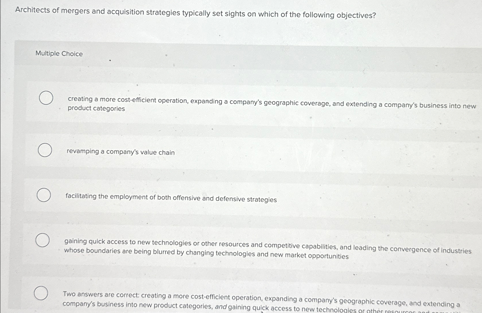 Solved Architects of mergers and acquisition strategies | Chegg.com