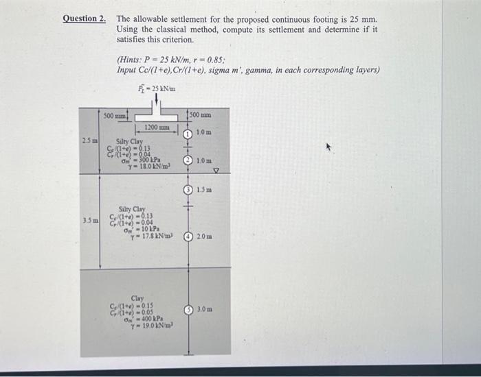 Solved The allowable settlement for the proposed continuous | Chegg.com Solved The allowable settlement for the proposed continuous | Chegg.com