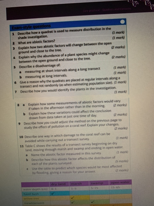 Solved Exam-style questions 1 Describe how a quadrat is used | Chegg.com