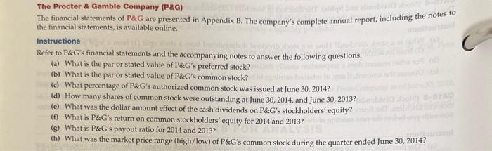 Solved The Procter \& Gamble Company (P\&G) The financial | Chegg.com