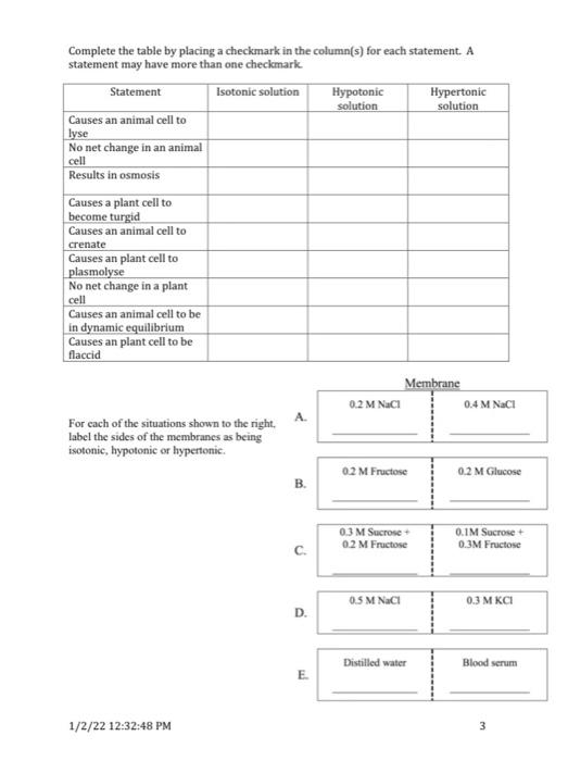 Solved Complete the table by placing a checkmark in the | Chegg.com