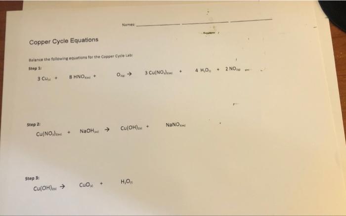 Solved Namen Copper Cycle Equations stance the following | Chegg.com