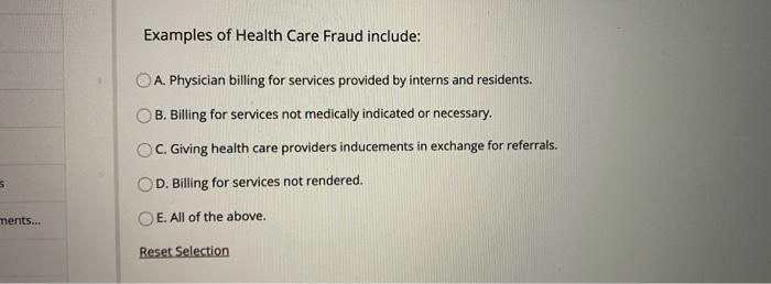 Solved Examples of Health Care Fraud include: O A. Physician | Chegg.com