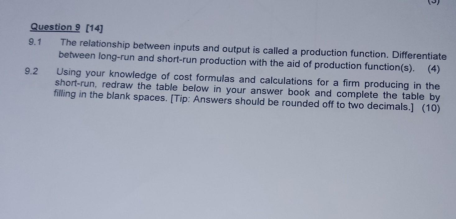 Solved Question 9 [14] 9.1 The relationship between inputs | Chegg.com