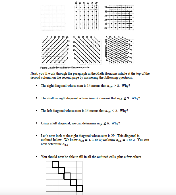 The right diagonal whose sum is 14 ﻿means that | Chegg.com