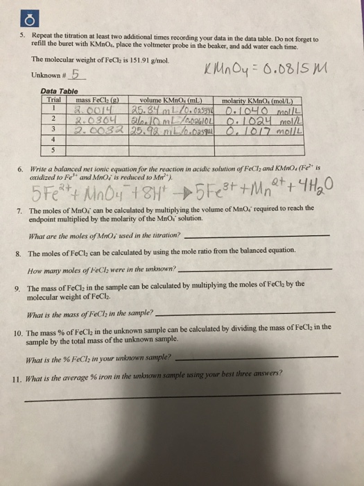 Solved 5 KMn Oy = 0.0815m 5. Repeat the titration at least | Chegg.com