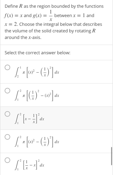 Solved Define R as the region bounded by the functions 1 | Chegg.com