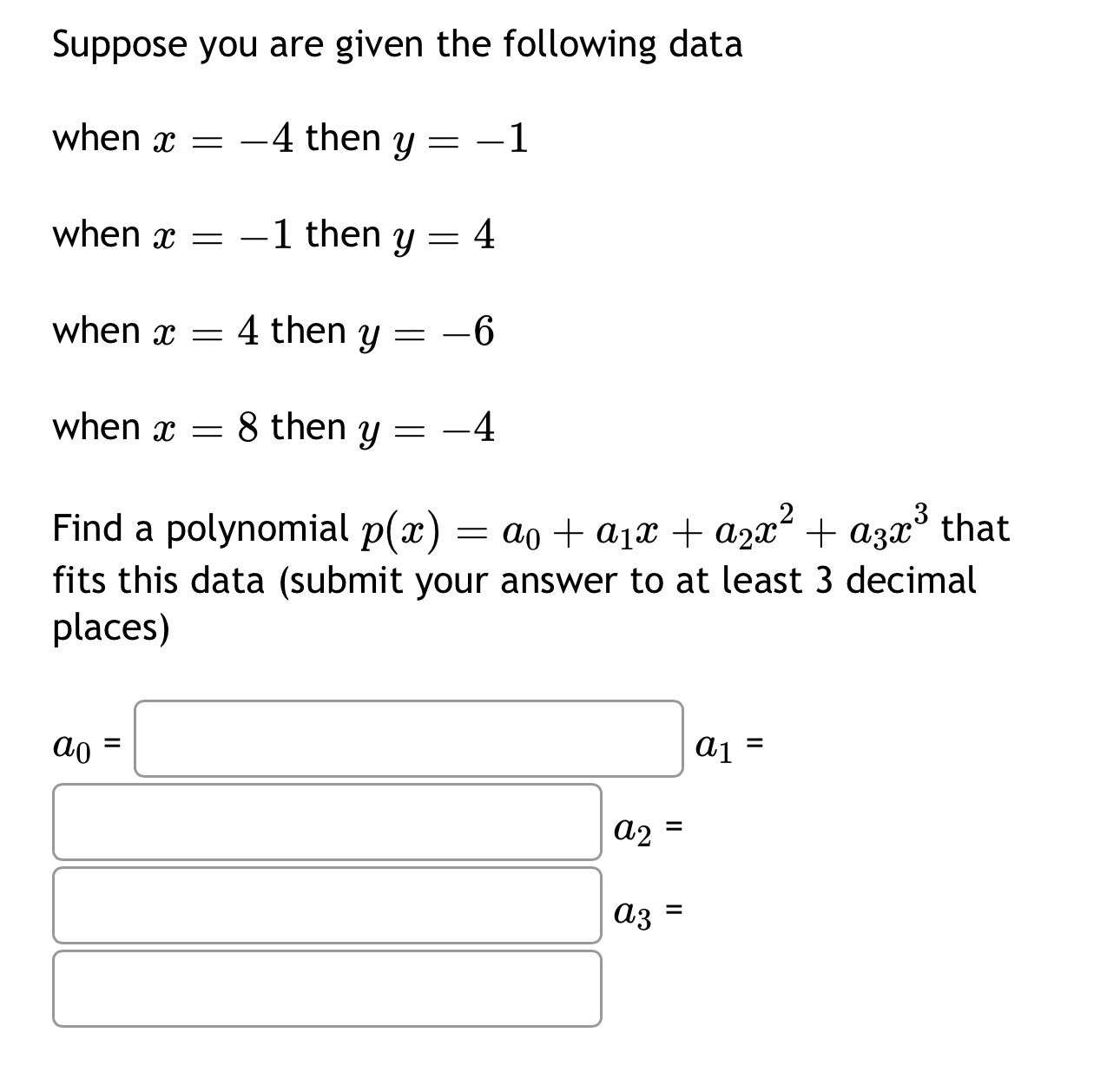 Suppose you are given the following datawhen x=-4 | Chegg.com