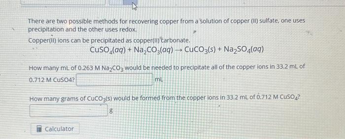 Solved There are two possible methods for recovering copper | Chegg.com