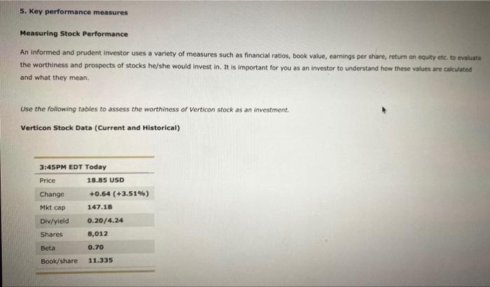 Solved 5. Key performance measures Measuring Stock | Chegg.com