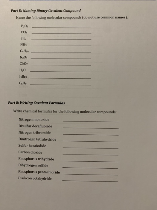 Solved Part D: Naming Binary Covalent Compound Name the | Chegg.com