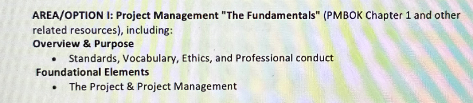 Solved AREA/OPTION I: Project Management "The Fundamentals" | Chegg.com