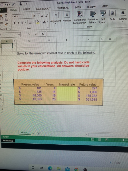 Solved Calculating Interest Rates Excel Data Formulas 2840