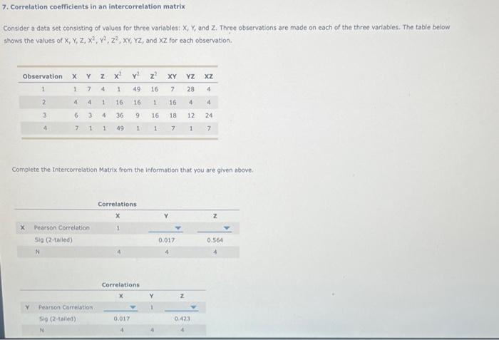 7. Correlation coefficients in an intercorrelation | Chegg.com