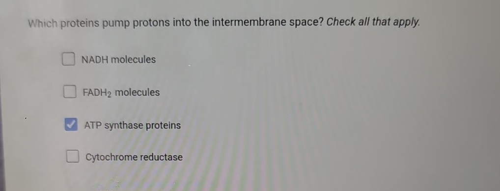 Solved Which proteins pump protons into the intermembrane | Chegg.com