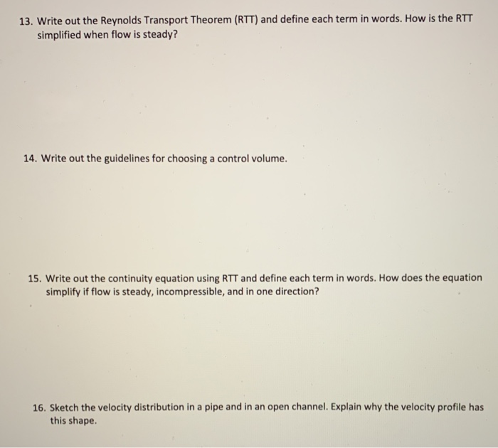 Solved 13. Write out the Reynolds Transport Theorem (RTT) | Chegg.com