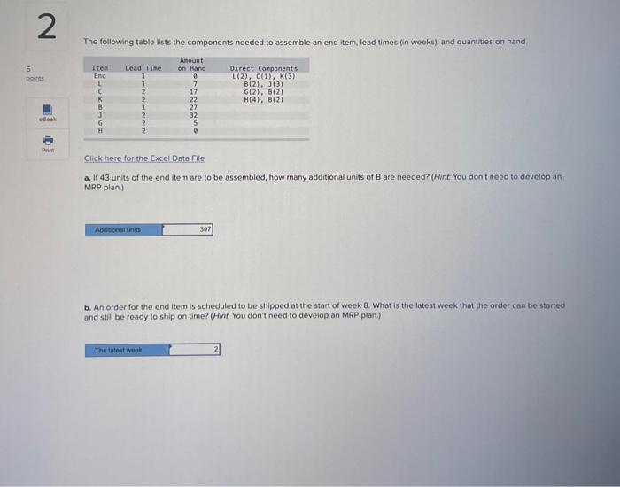 Solved The following table lists the components needed to | Chegg.com