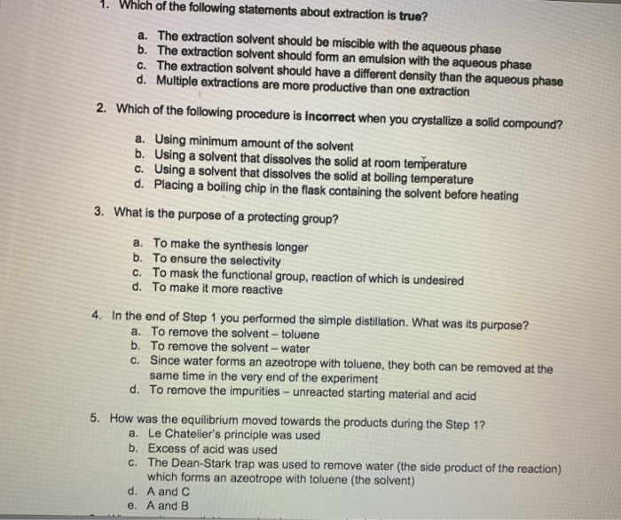 Solved 1. Which of the following statements about extraction | Chegg.com