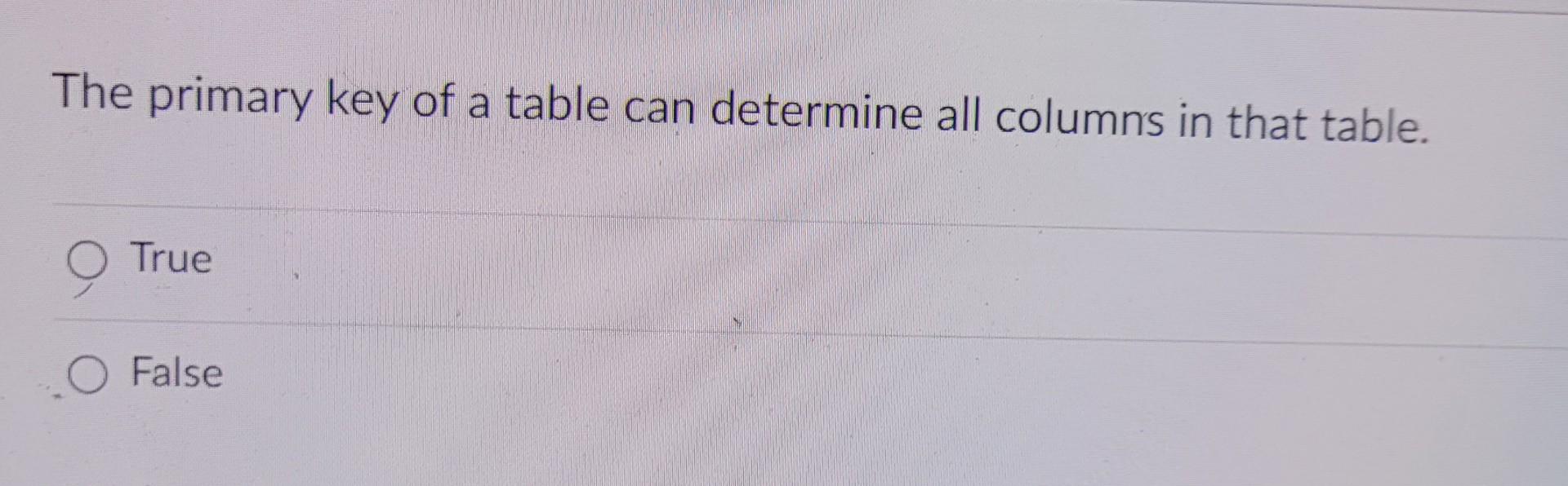 Solved The primary key of a table can determine all columns | Chegg.com