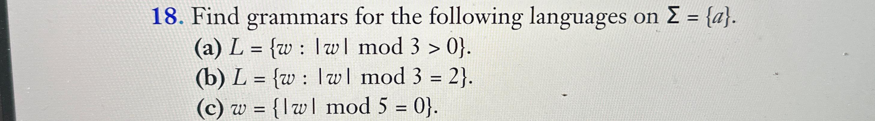 Solved Find grammars for the following languages on | Chegg.com