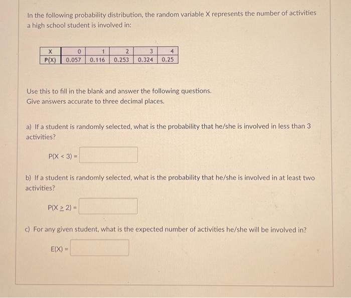 Solved In the following probability distribution, the random | Chegg.com
