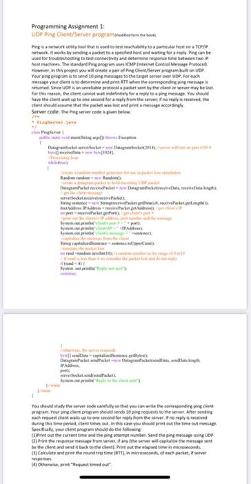 Programming Assignment 1: UDP Ping Client/Server | Chegg.com