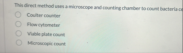 Solved This direct method uses a microscope and counting | Chegg.com