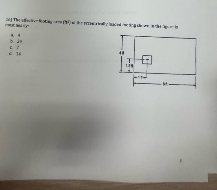 Solved 16) The effective footing area (ft2) of the | Chegg.com