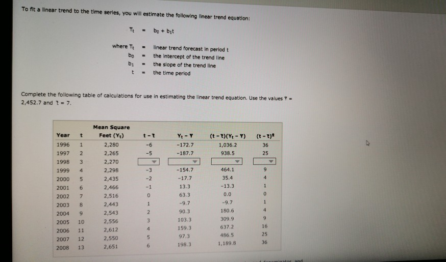 Solved To fit a linear trend to the time series, you will | Chegg.com