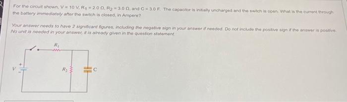 Solved For the circuit shown, V = 10 V, R₁ = 2.0 Ohms, R₂ = | Chegg.com