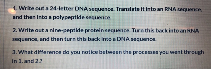 Solved 1. Write out a 24-letter DNA sequence. Translate it | Chegg.com