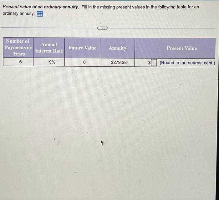 Solved Present value of an ordinary annuity. Fill in the | Chegg.com