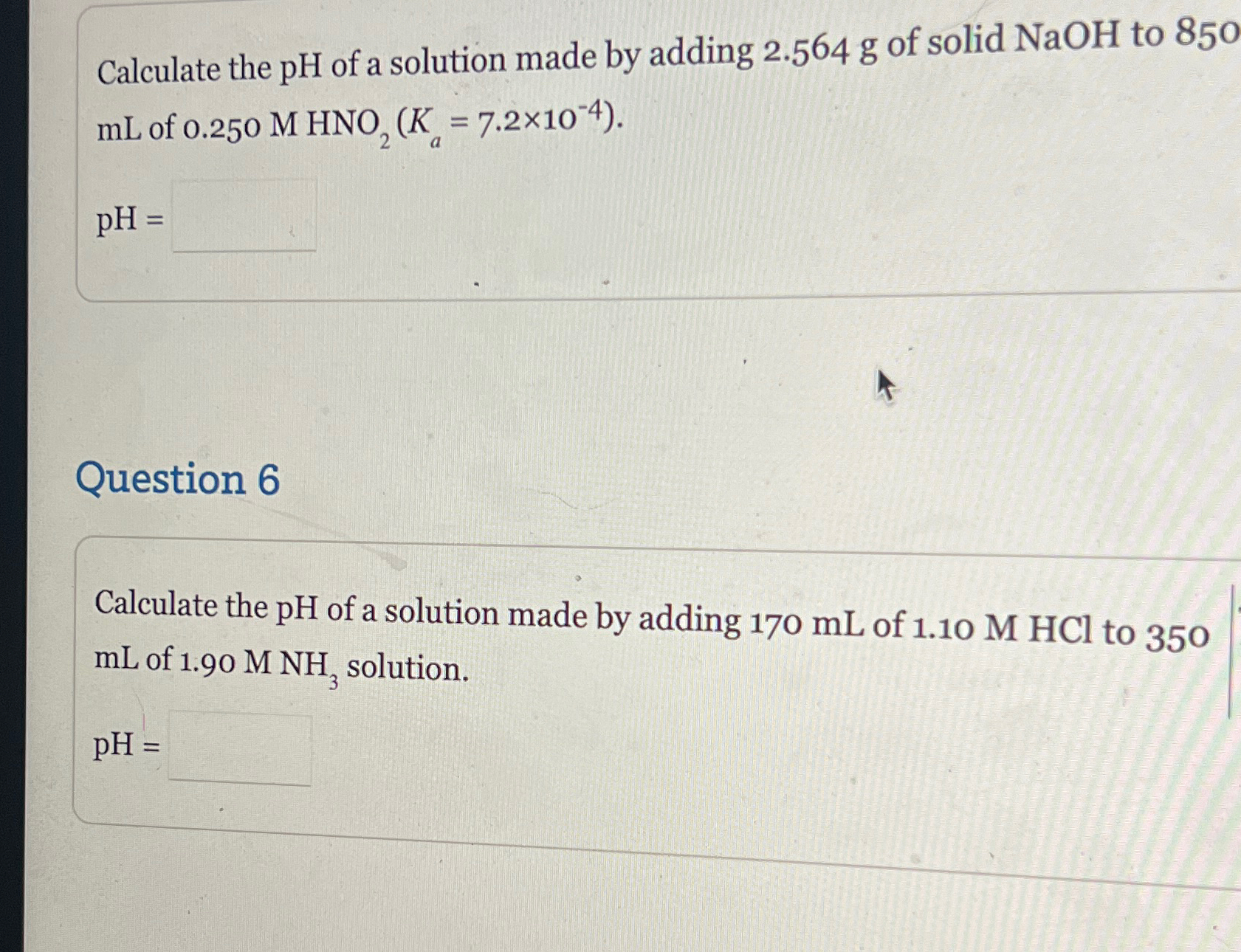 Solved Calculate the pH ﻿of a solution made by adding 2.564g | Chegg.com