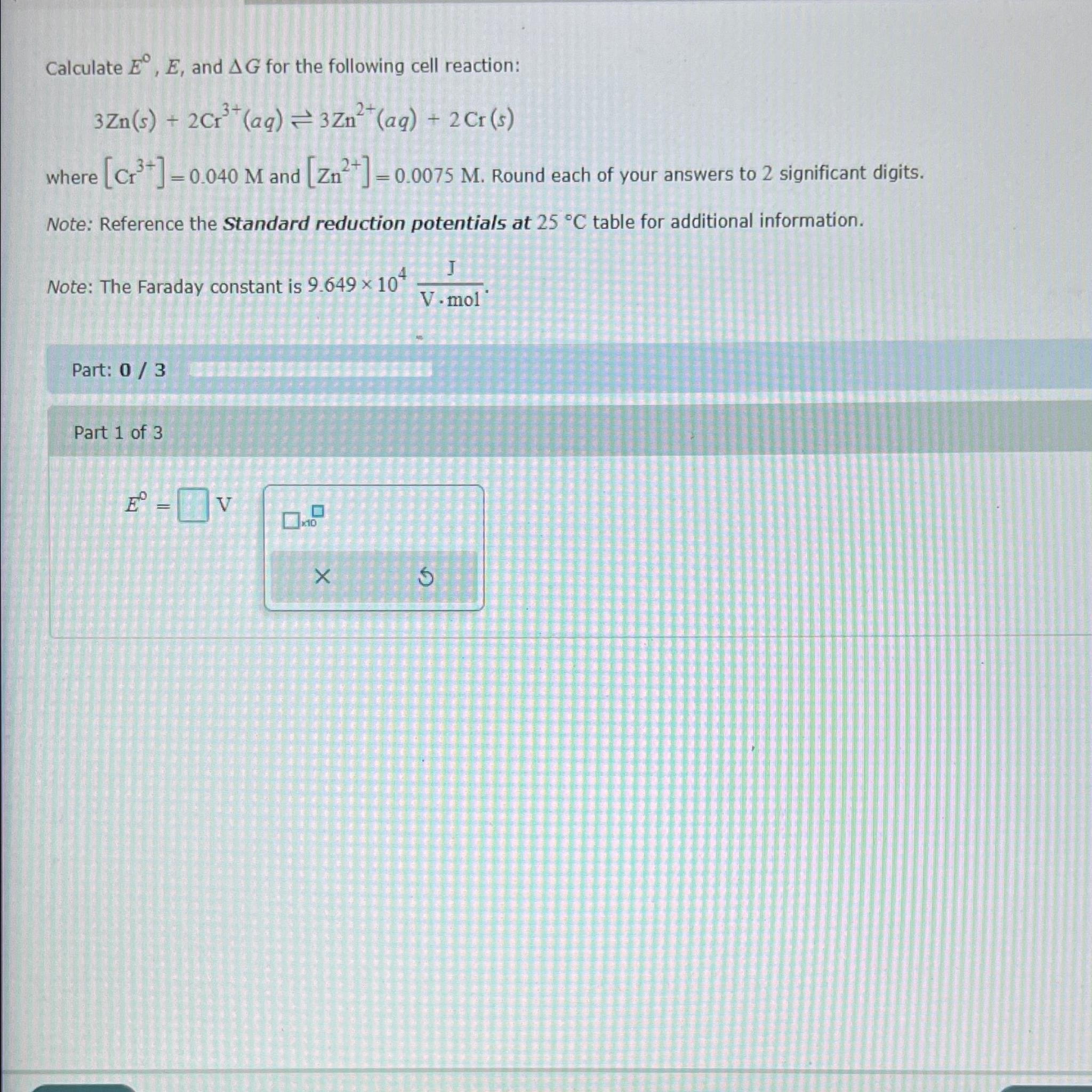 Solved Calculate E°,E, ﻿and ΔG ﻿for the following cell | Chegg.com