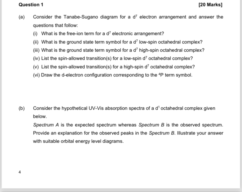 Solved Question 1[20 ﻿Marks](a) ﻿Consider the Tanabe-Sugano | Chegg.com