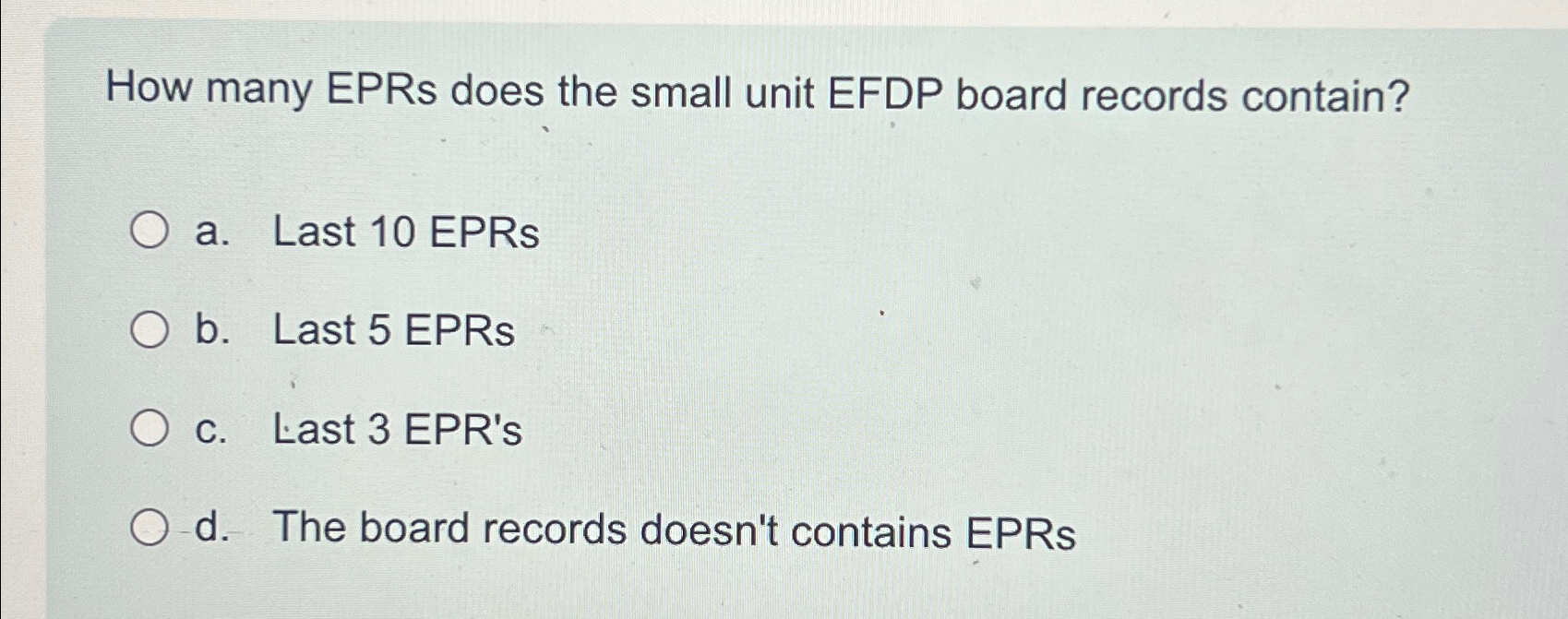 Solved How many EPRs does the small unit EFDP board records | Chegg.com