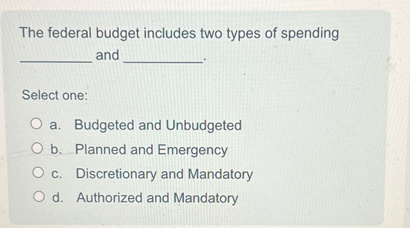 Solved The federal budget includes two types of spending | Chegg.com