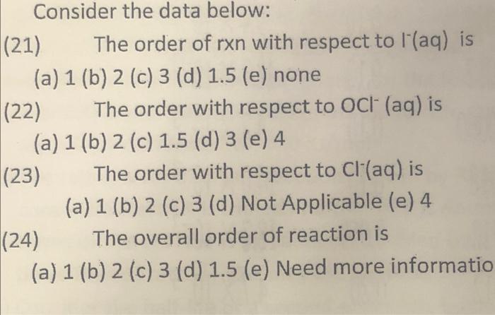 Solved Consider the data below: (21) The order of rxn with | Chegg.com
