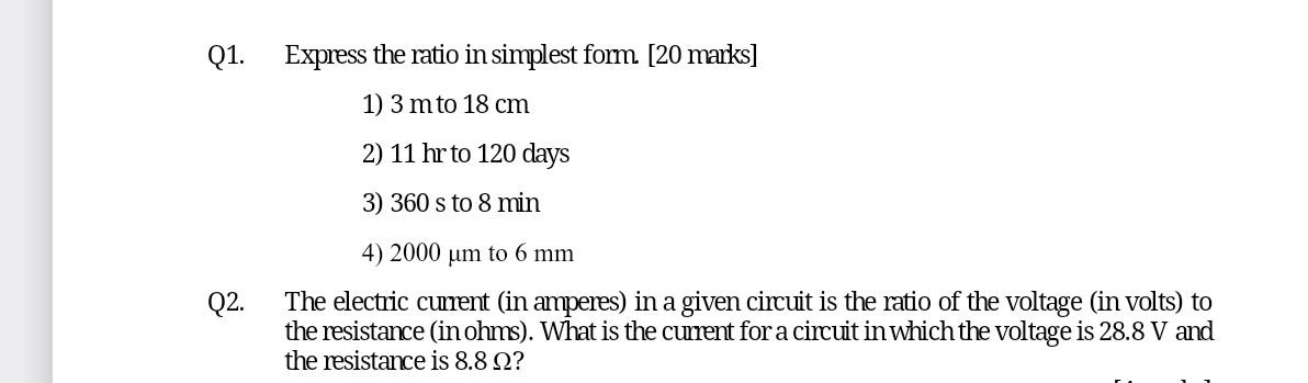 Solved Q1. Express the ratio in simplest form. [20 marks] 1) | Chegg.com