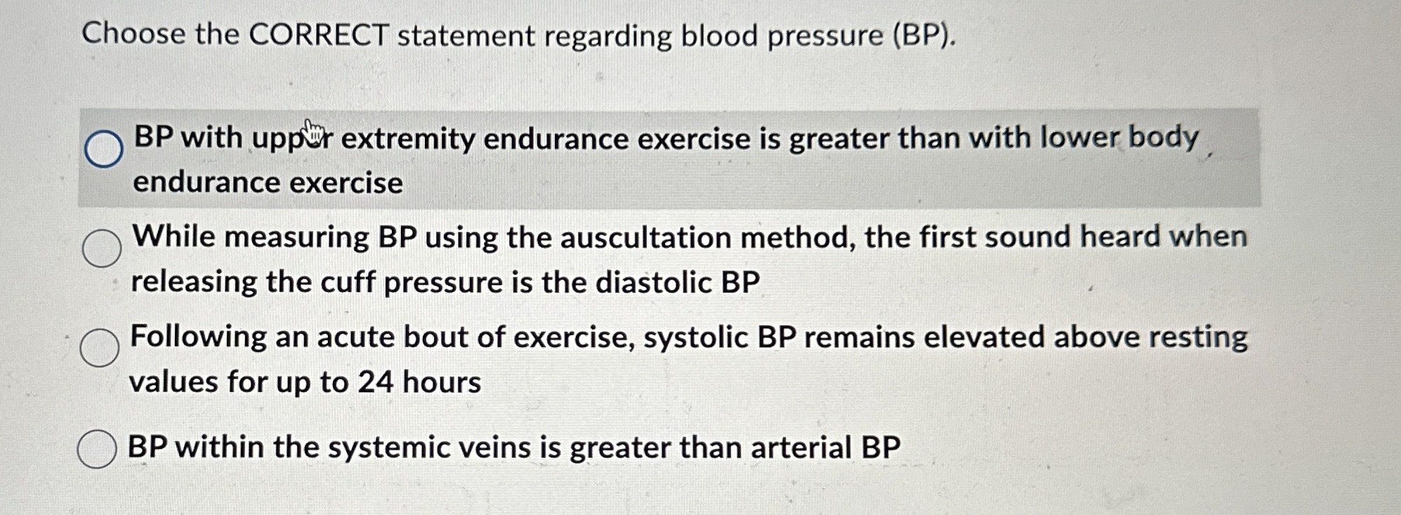 Solved Choose the CORRECT statement regarding blood pressure | Chegg.com