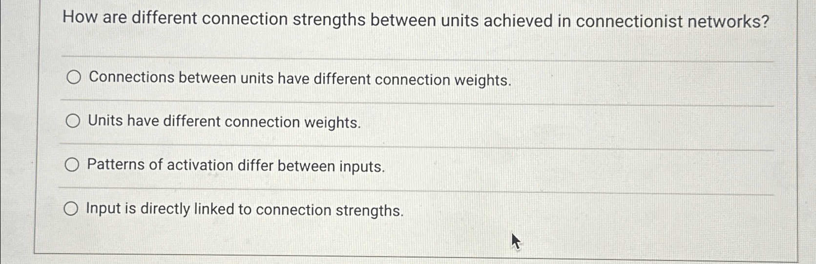 Solved How are different connection strengths between units | Chegg.com