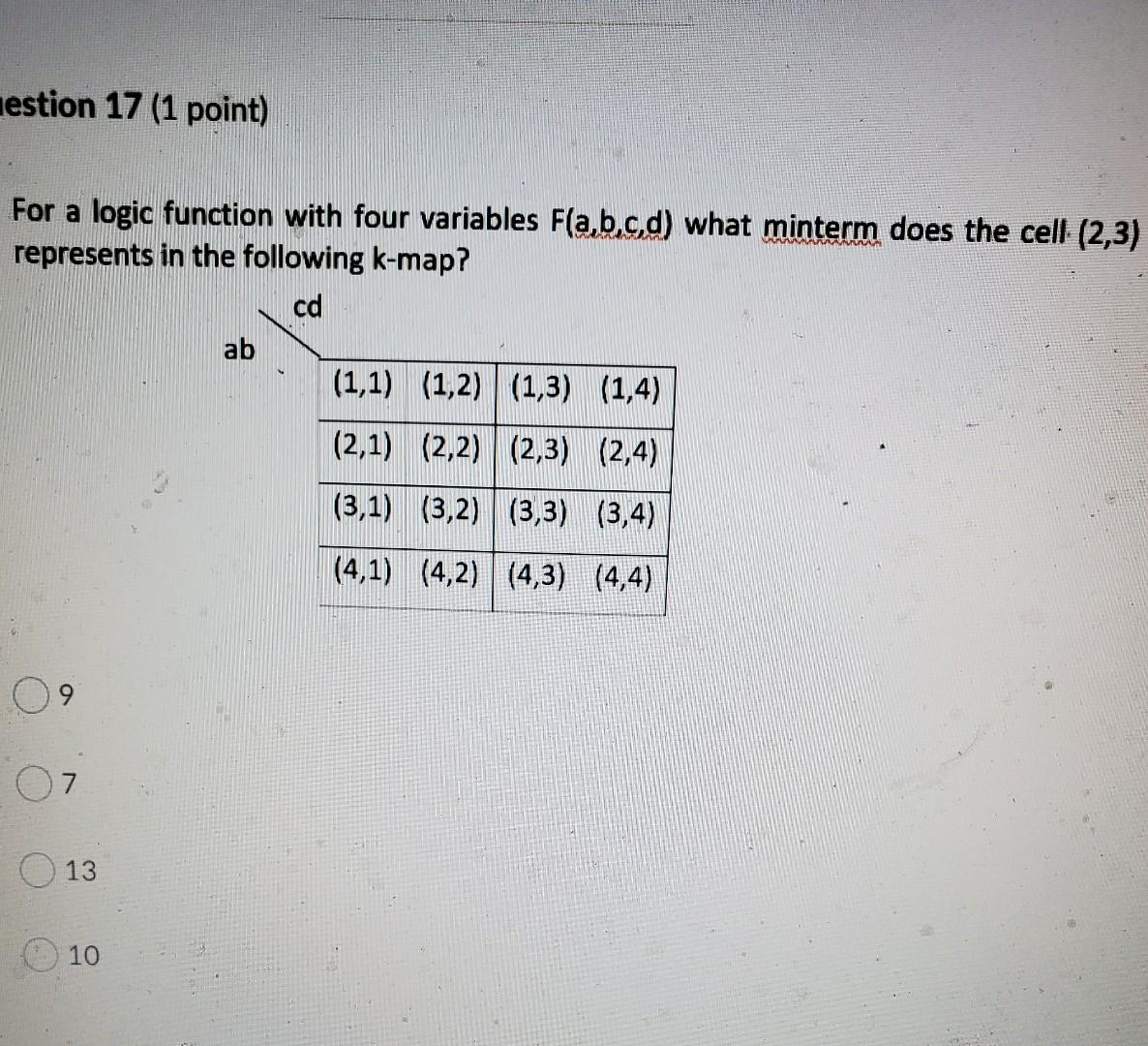 Solved hestion 17 (1 point) For a logic function with four | Chegg.com Solved hestion 17 (1 point) For a logic function with four | Chegg.com