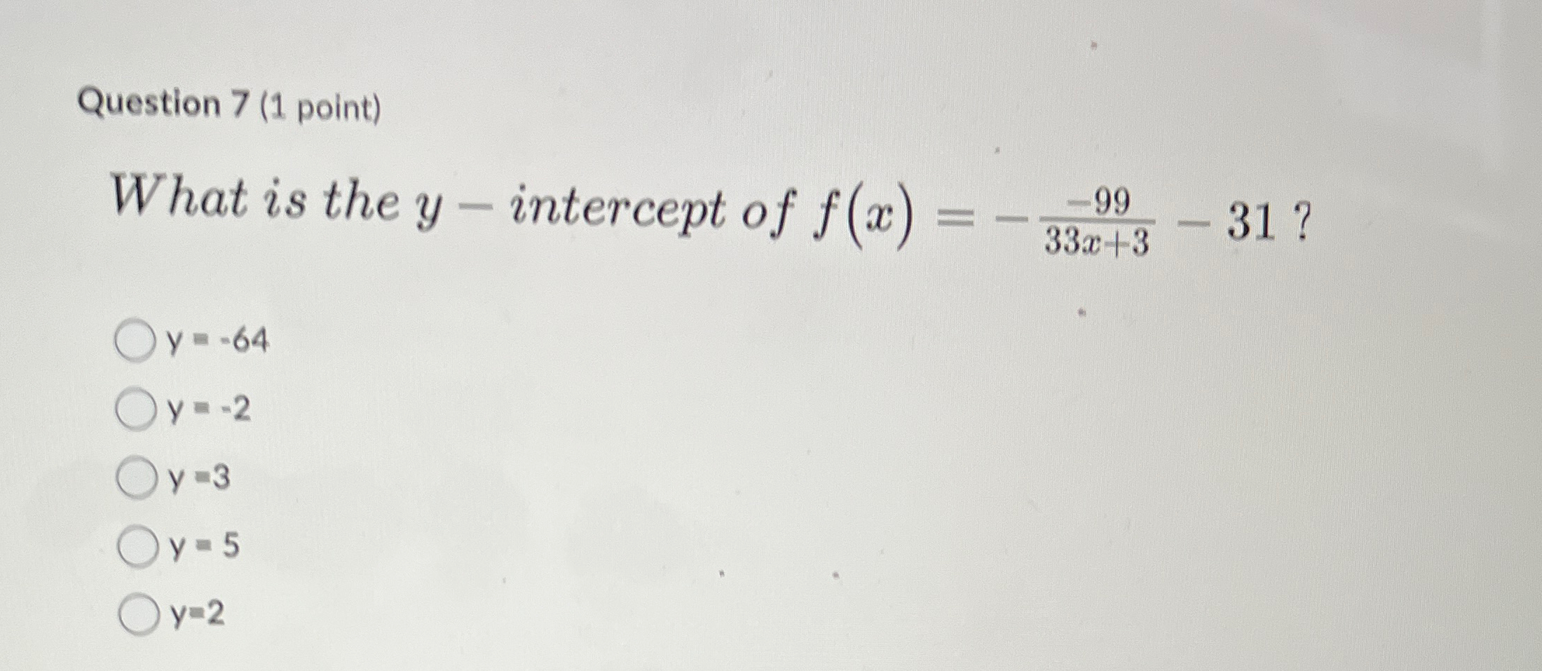 Solved Question 7 (1 ﻿point)What is the y- ﻿intercept of | Chegg.com