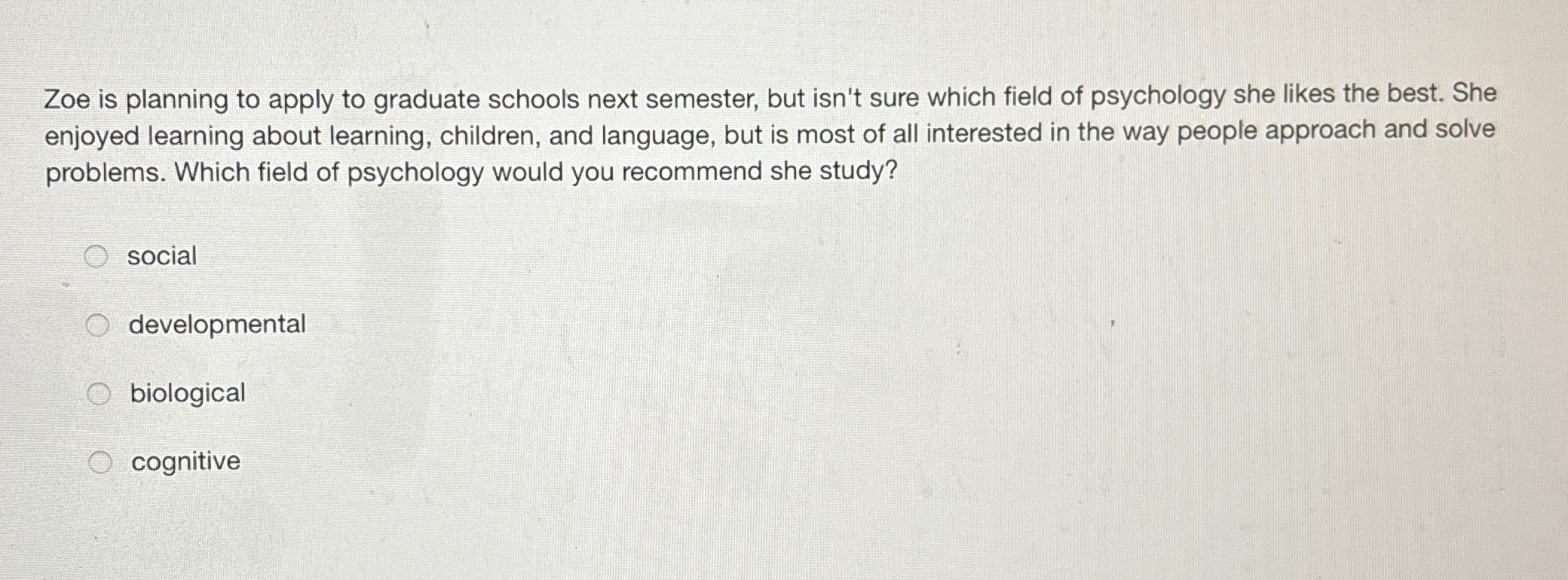 Solved Zoe is planning to apply to graduate schools next | Chegg.com
