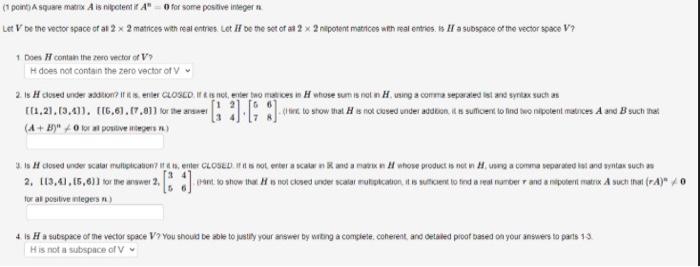 Solved (point Asque mauris A is nipotent ie A" O fots or | Chegg.com